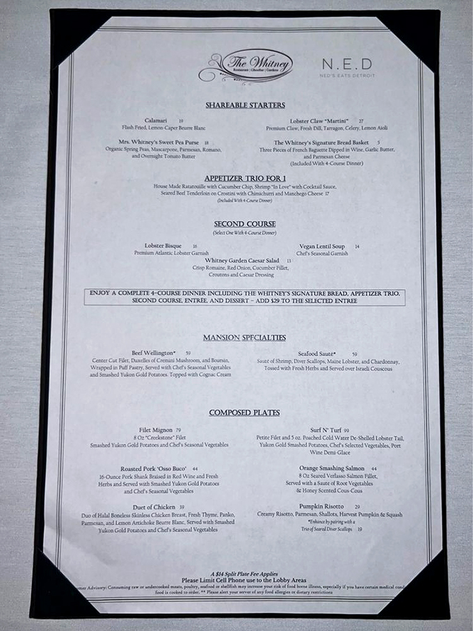 Decisions, decisions! The Whitney's menu reads like a love letter to fine dining, with each dish vying for your affection.
