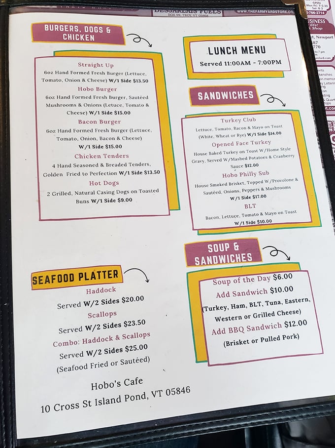 Decisions, decisions! This menu is a treasure map of culinary delights. From burgers to seafood, Hobo's has your cravings covered. Choose your own adventure!