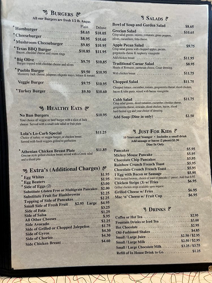 Menu madness! Lola's offerings read like a greatest hits album of diner classics, with a few chart-topping twists to keep your taste buds guessing.