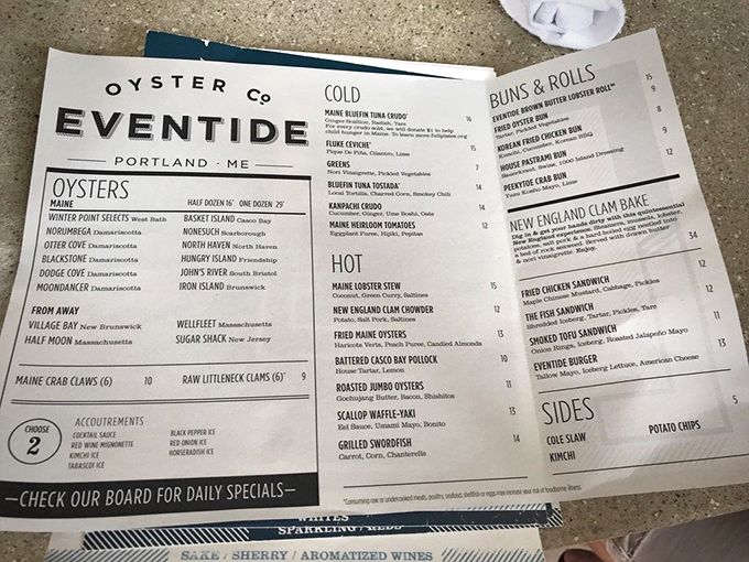 This menu isn't just a list; it's a treasure map of the sea. From oysters to lobster rolls, each item promises a culinary adventure.
