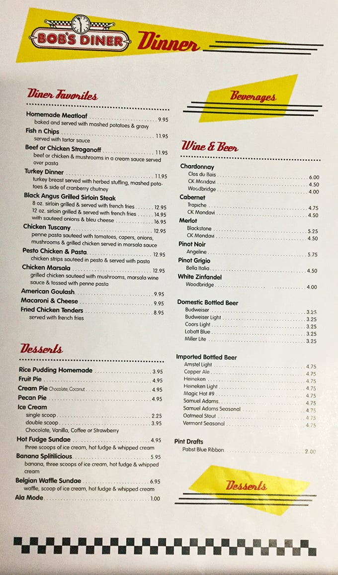 The menu at Bob's is like a greatest hits album of comfort food. From meatloaf to milkshakes, it's a culinary trip down memory lane.