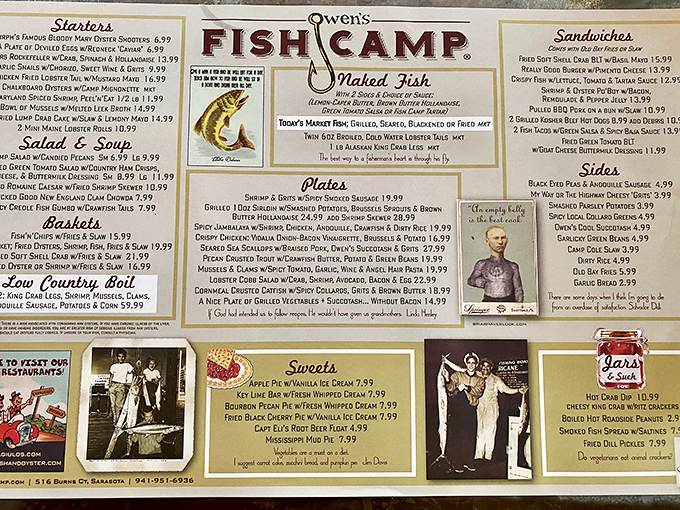 Feast your eyes on this menu masterpiece! It's like a treasure map for your taste buds, with X marking the spot for delicious seafood bounty.