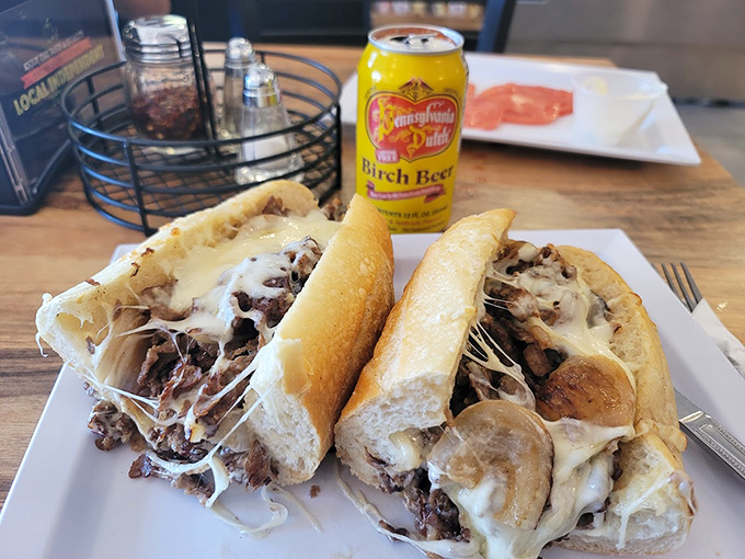 Behold, the Philly cheesesteak that could make Rocky himself weep with joy. Paired with birch beer, it's a knockout combo!