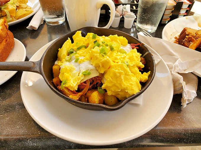 Behold the skillet of dreams! This hearty masterpiece is what happens when breakfast decides to go all-in. It's a flavor fiesta that will make your taste buds do the cha-cha.