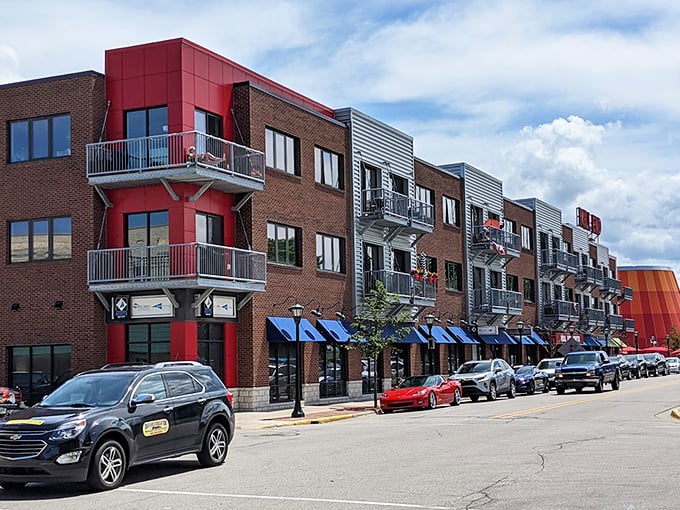 Modern brick and mortar meets retro charm in downtown Bay City, where this coffee spot adds a musical note to the urban landscape.