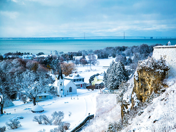 From up here, Mackinac looks like a miniature village crafted by the world's most talented snow elves.