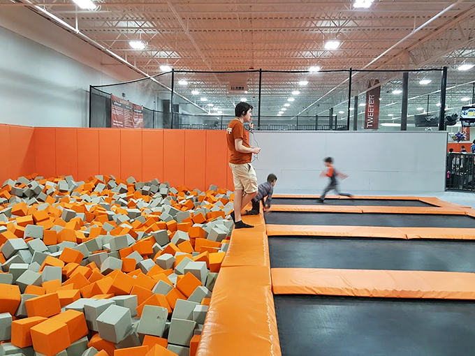 "Look, Ma, no floor! This sea of trampolines is the closest thing to walking on air without leaving Earth." Photo credit: Jeremy Rippey