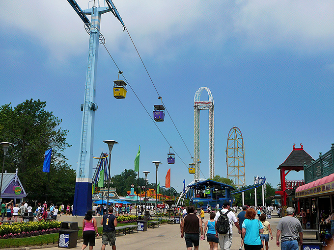 "Thrills on tap! Cedar Point's skyline is a rollercoaster lover's dream, where gravity is merely a suggestion and screams are the soundtrack."