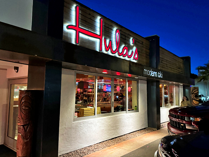 Hula's Modern Tiki: Where Don Draper meets Don Ho. Mid-century cool meets island vibes in this retro-tropical oasis.