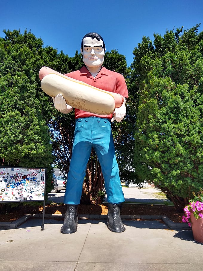 Hot dog! Atlanta's Paul Bunyan traded his axe for a frankfurter. Talk about an appetite to match his stature!