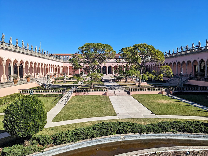 Pink palace or Renaissance fairground? Either way, this courtyard's giving major 