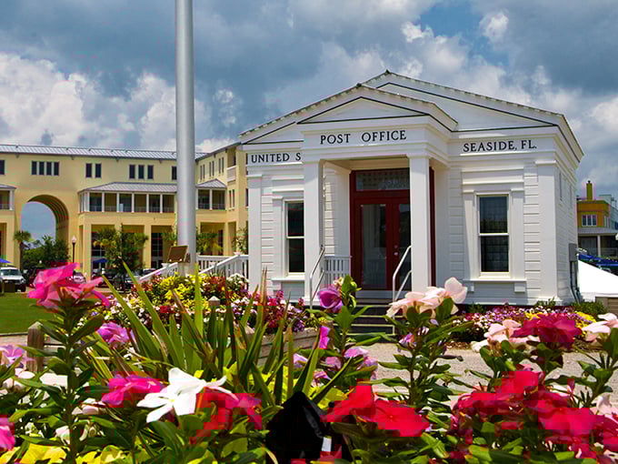 Seaside: Where pastel dreams come true. This postcard-perfect town hall could make even the grumpiest bureaucrat smile.