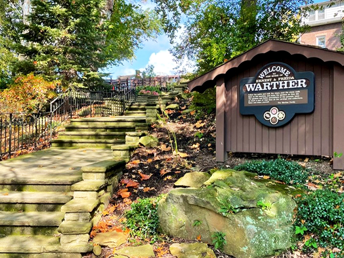 All aboard the nostalgia express! This charming entrance invites you to a world of miniature marvels.