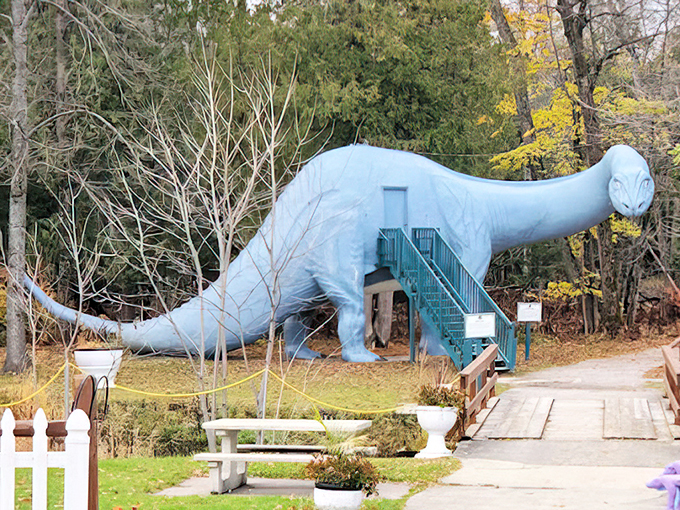 T-Rex with a touch of kitsch! It's like walking through a 1950s dinosaur movie set, complete with delightfully outdated science. Photo credit: dalejtravis.com