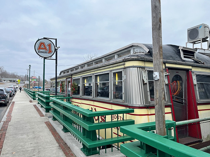 Green benches and chrome shine brighter than a newly minted penny. A1 Diner serves up comfort food with a side of 1950s charm.