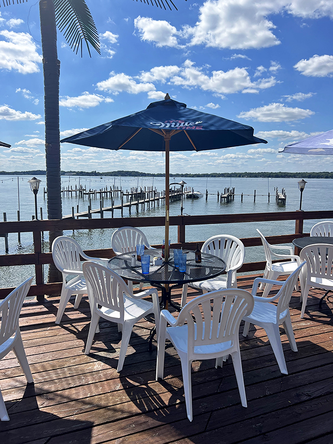Who needs a time machine when you've got Dockers? Their lakeside setup whisks you back to the golden age of summer fun. Photo credit: Larry Lauder