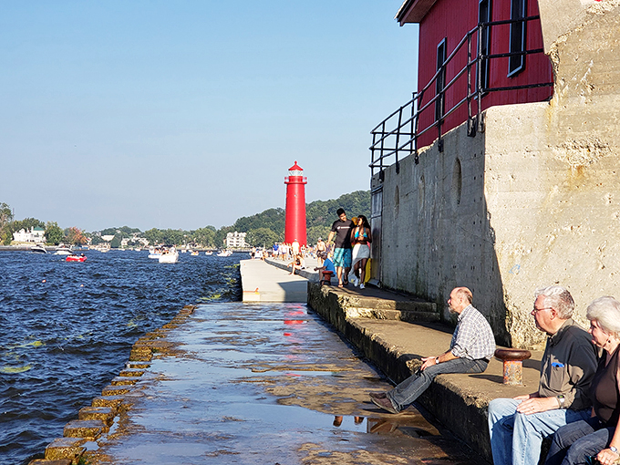 Stroll above the waves to Grand Haven's lighthouse duo. It's like walking on water, but with better views and less biblical implications. 