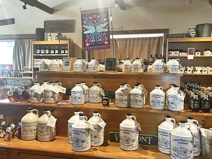 Maple syrup central! These jugs hold liquid gold that would make Winnie the Pooh abandon honey in a heartbeat.