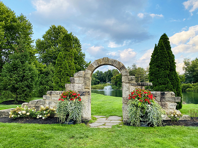 Garden of eatin' (and drinkin')! This stone archway leads to a floral paradise that's one part romance, two parts "Is this real life?"