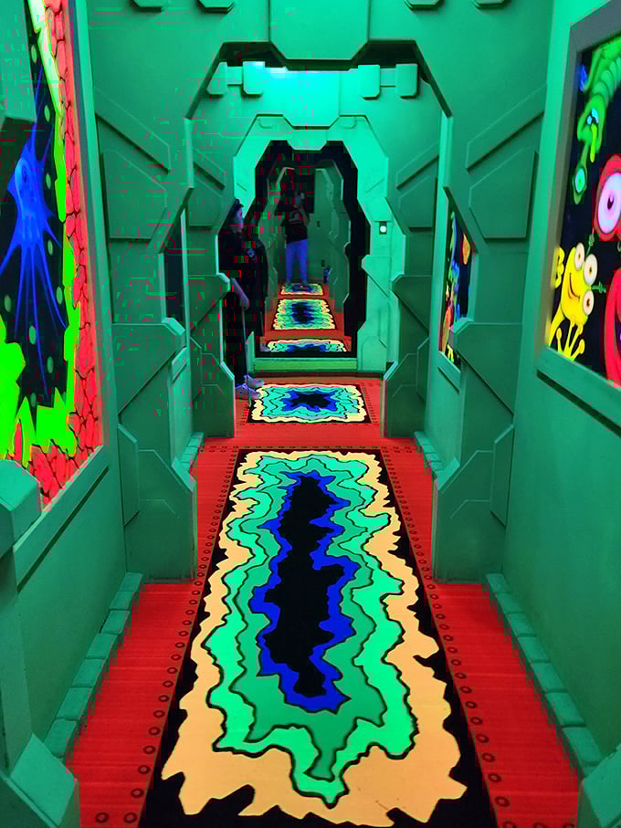 Step into the time warp! This psychedelic passageway makes you feel like you're floating through a lava lamp. Groovy, baby!