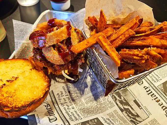Holy moly, would you look at that! A burger that could make even the Mona Lisa crack a smile, paired with fries that redefine "golden delicious."