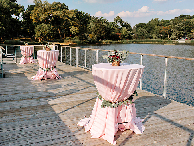 Pretty in pink with a view to match. These lakeside cocktail tables are begging for a sunset toast and some good old-fashioned gossip.