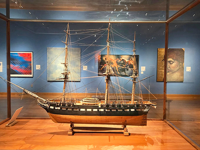 Ahoy, art lovers! This meticulously crafted ship model sails through time, bringing history to life without the seasickness. All aboard the SS Imagination!