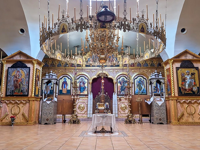 Behold the altar that could make even the most devout atheist consider a career change to Byzantine art restoration.