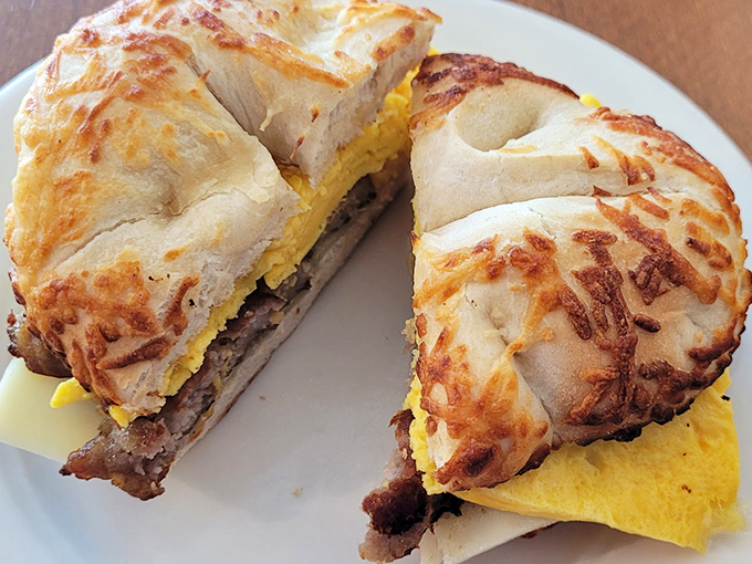 This breakfast sandwich on a croissant isn't just a meal, it's your morning's golden ticket to happiness.