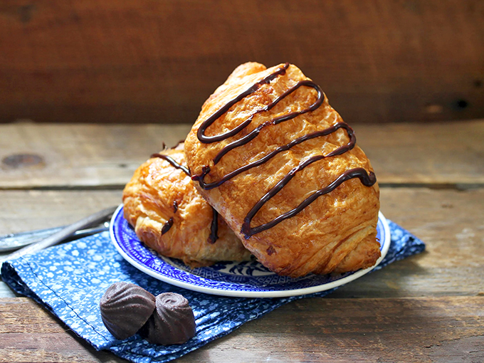 Chocolate-drizzled croissants: proof that even perfection can be improved. Sorry, plain butter, you've been out-classed.