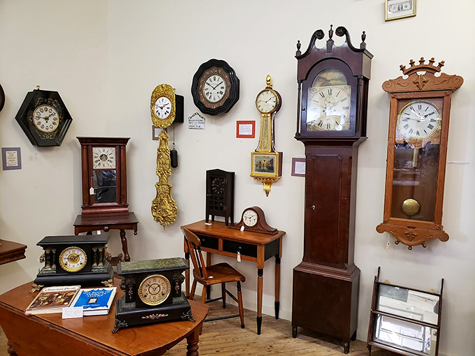 Time stands still (ironically) in this corner, where grandfather clocks and ornate timepieces from every era keep their own mysterious schedule.