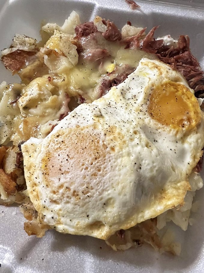 Eggs-cellent choice! This corned beef and egg combo is the breakfast of champions &ndash; and regular folks who just love good grub.