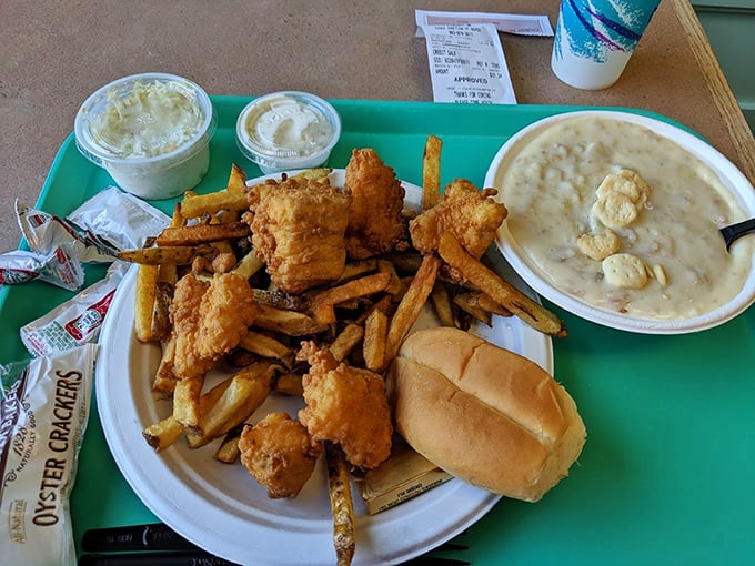 Golden-battered fish meets hand-cut fries in a classic combo that would make any British pub jealous. That chowder's not bad either!