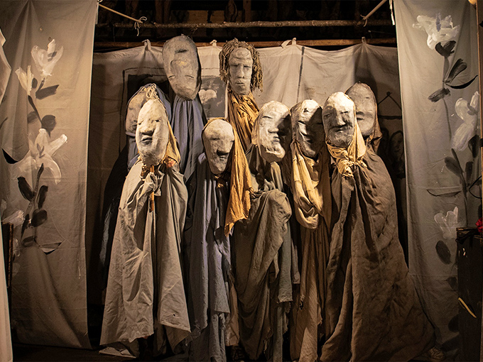 The world's most avant-garde choir practice? These ethereal figures look ready to belt out a tune that's equal parts haunting and hilarious.