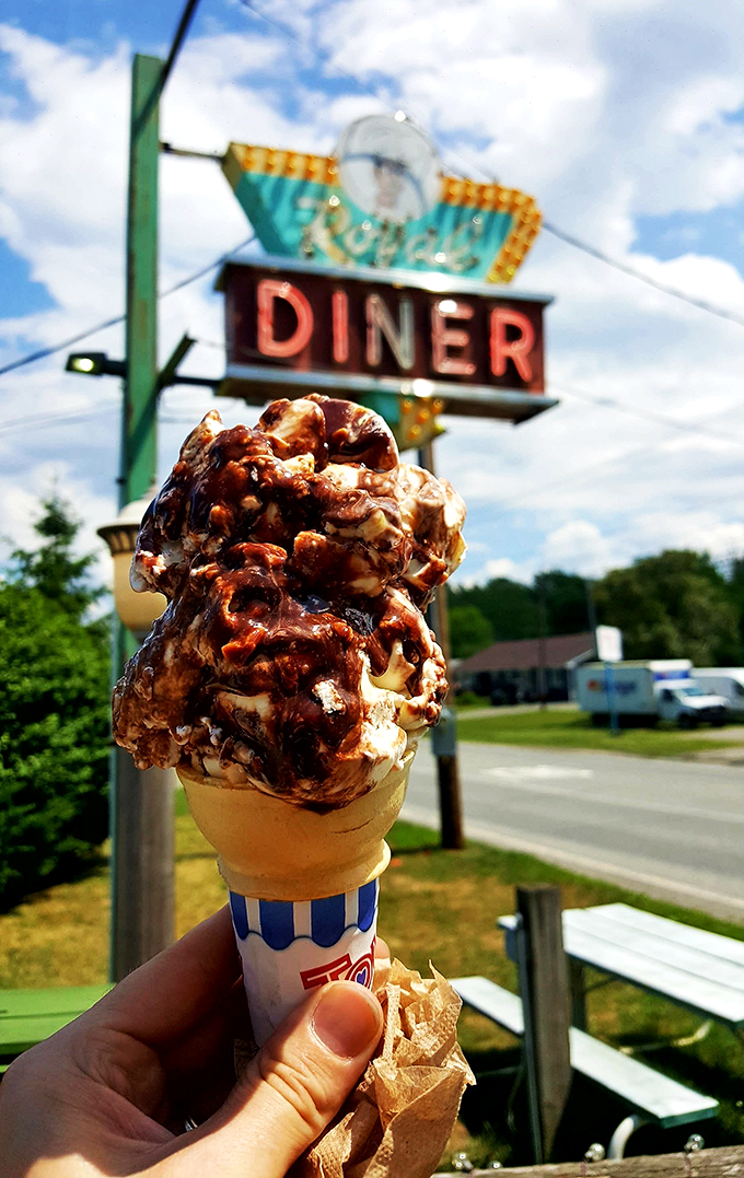 Behold, the tower of frozen delight! This isn't just ice cream; it's a sculptural masterpiece that puts the 'art' in 'arteries'.