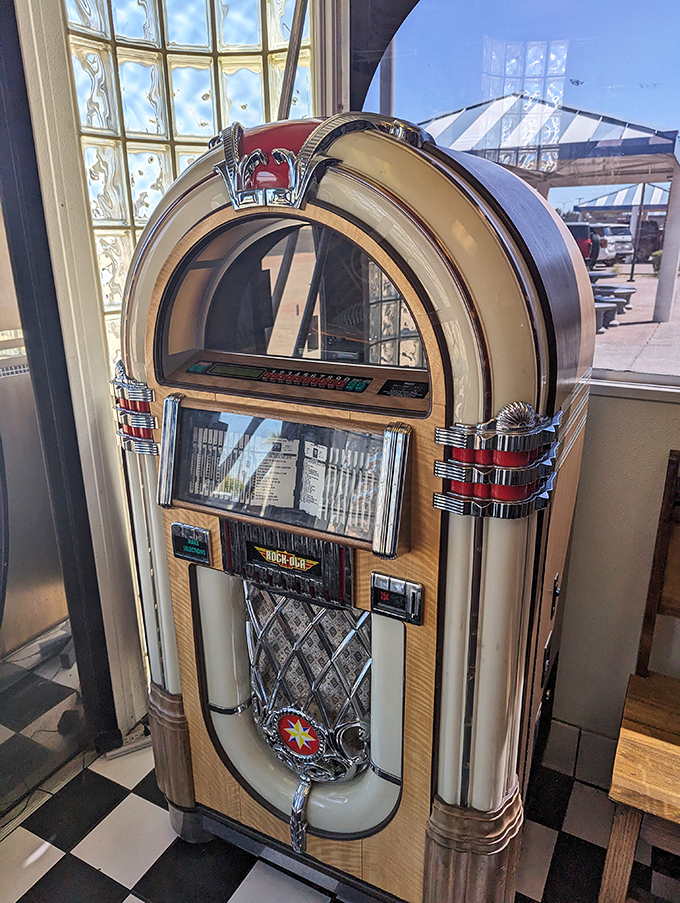 This vintage Wurlitzer isn't just decoration - it's a time machine that plays the soundtrack of America's rock 'n' roll dreams.