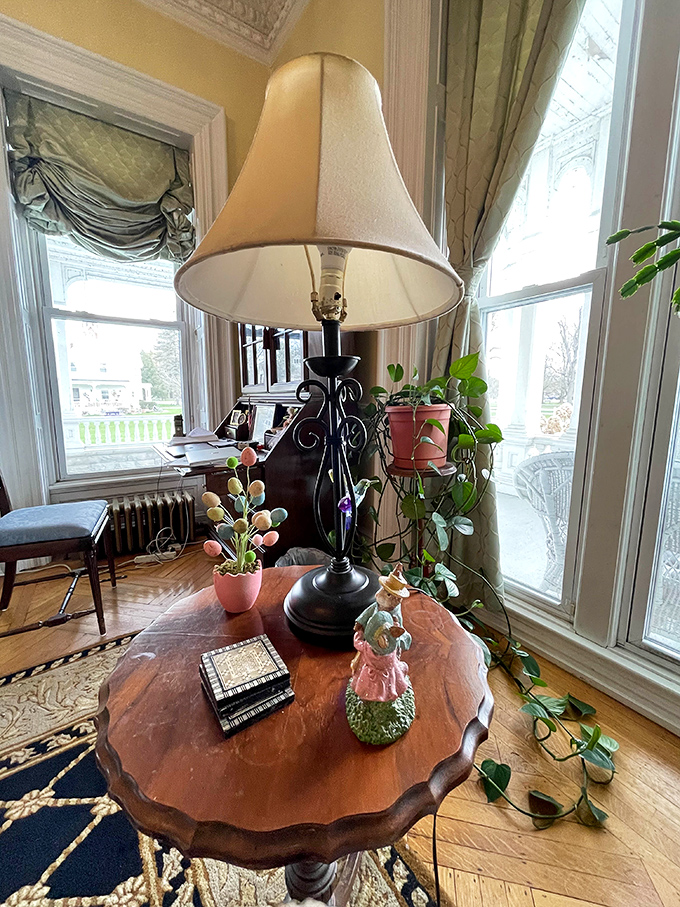 A cozy corner invites quiet contemplation, with trailing plants adding life to a room where time seems to slow its hurried pace.