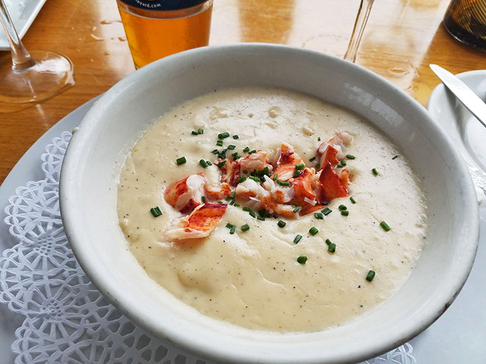 Like a warm hug in a bowl, this lobster chowder is loaded with tender chunks of Maine's finest, swimming in creamy perfection. Photo credit: Andrew B.