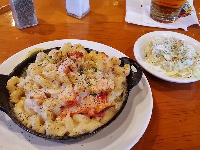 This isn't your college dorm mac and cheese. Tender lobster chunks nestled in creamy pasta create comfort food nirvana. Photo credit: Bernie Clifton