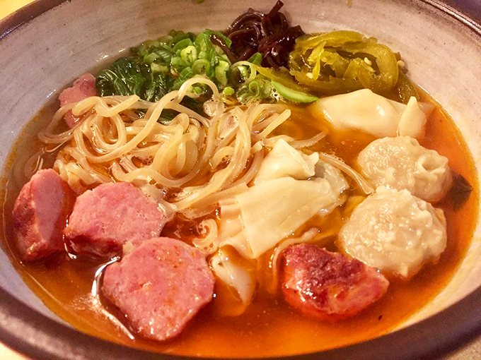 This isn't your college dorm ramen &ndash; tender noodles swim in a rich broth alongside perfectly pink meat and plump dumplings. Photo credit: ZenFoodster E.