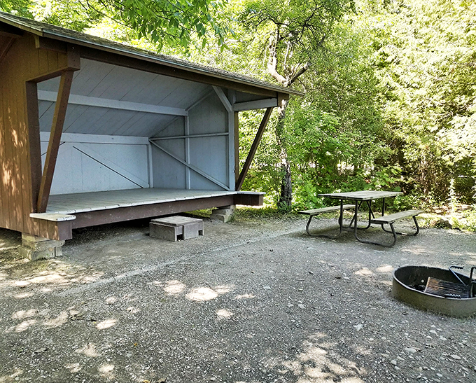 Rustic chic meets al fresco dining. This lean-to is the perfect spot for a gourmet picnic or an impromptu guitar serenade.