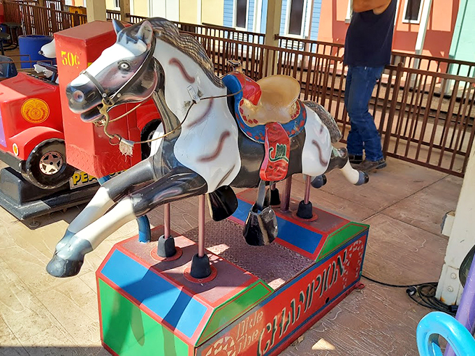 Giddy up, partner! This mechanical steed might not win the Kentucky Derby, but it'll definitely win the hearts of pint-sized cowboys and cowgirls. Photo credit: Desert Breeze Railroad