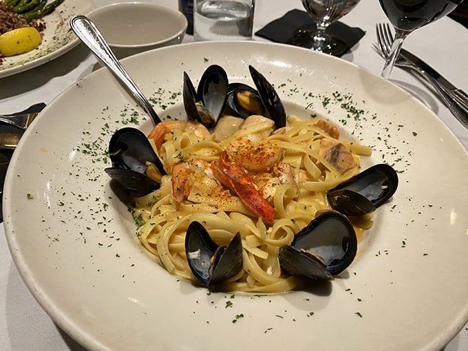 Fresh mussels and tender shrimp dance with perfectly cooked pasta in a white wine sauce that'll make you swoon. Photo credit: Annalee S.