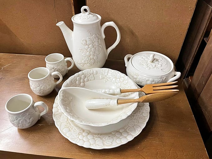 Grandma's finest china meets cottage core chic. This delicate set is begging for a tea party that would make the Mad Hatter jealous.