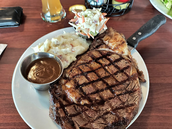 This perfectly grilled ribeye with creamy mashed potatoes could make a vegetarian seriously reconsider their life choices.
