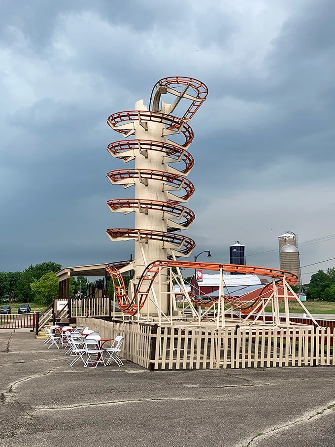 Spiral into fun on the Toboggan! This twisting tower of joy is like a corkscrew designed by a playful giant.