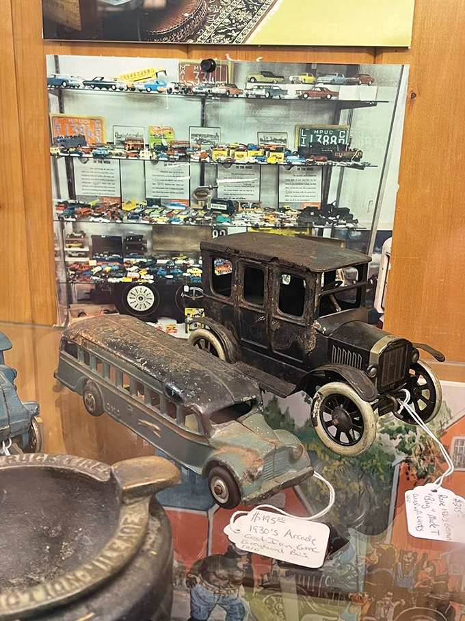 These aren't just old toys &ndash; they're childhood memories preserved in metal and paint. That vintage bus probably has stories to tell.