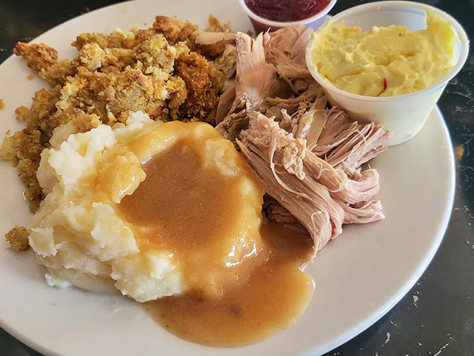 Gobble till you wobble! This turkey dinner isn't just a meal, it's a hug for your taste buds. Comfort food so good, it might just solve all your problems.