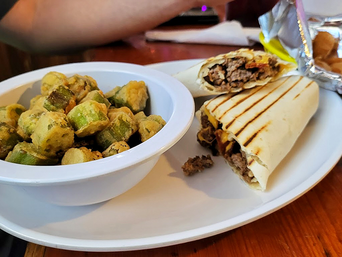 Wrap star alert! This beefy bundle of joy is like a warm hug for your stomach, with a side of veggie confetti.