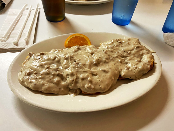 Biscuits and gravy: the breakfast equivalent of a warm blanket on a chilly morning. This plate is so comforting, it should come with a pillow and Netflix subscription.